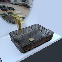 China Glass Rectangular Vessel Sinks Black Deep Bathroom Transparent Crystal for sale