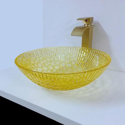 Cina Giallo moderno laccato rotondo dell'oro di vetro 12mm di Crystal Wash Basins Low Profile in vendita
