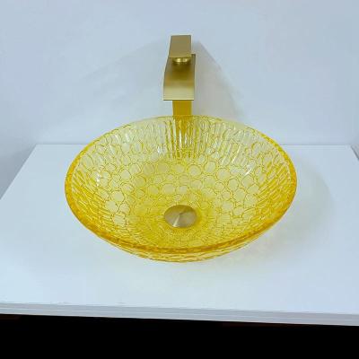 Cina Giallo moderno laccato rotondo dell'oro di vetro 12mm di Crystal Wash Basins Low Profile in vendita