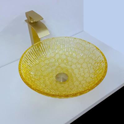 Cina Giallo moderno laccato rotondo dell'oro di vetro 12mm di Crystal Wash Basins Low Profile in vendita