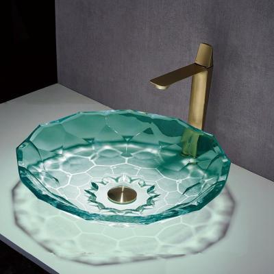 Cina OEM di vetro di stile di colore verde del lavabo del chiaro bagno ultimo in vendita