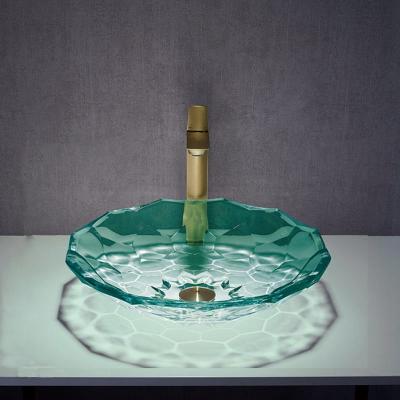 Cina OEM di vetro di stile di colore verde del lavabo del chiaro bagno ultimo in vendita