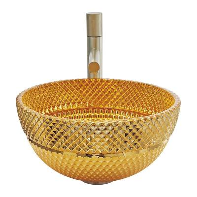 Cina Il bagno di vetro rotondo di colore dell'oro del lavabo 24K affonda facile mantiene in vendita
