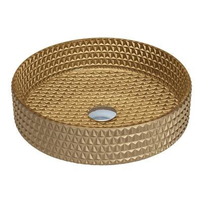 Cina 45mm Crystal Glass Wash Basin Gold colorano il lavandino cilindrico di vanità del bagno di forma in vendita