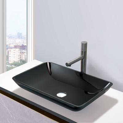 China De hoge Glanzende Bassins van de Badkamerswas Zwart Crystal Stone Glass Vessel Sinks Te koop