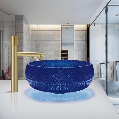 China De Kleurencountertop van Crystal Glass Vessel Basins Royal Blauwe Gootsteen Te koop