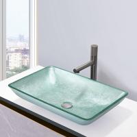 China Silver Tempered Bath Wash Basins Glass Bowl Rectangular Table Top Solid for sale
