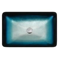 China Gradient Blue Tempered Bath Wash Basins Glass Bowl Rectangular Table Top Solid for sale