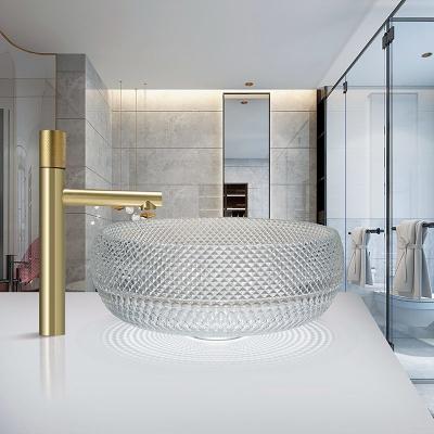 China 12mm Dikte Crystal Clear Glass Vessel Basins voor Bureau Art Deco Round Shape Te koop