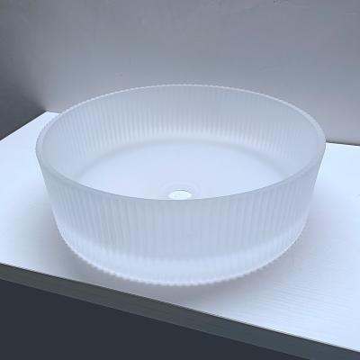 China Listras matt ácidas de Crystal Glass Wash Basin Vertical que fundem dissipadores do banheiro da bancada à venda