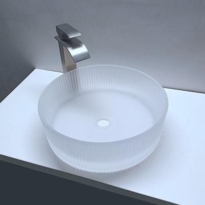 China Listras matt ácidas de Crystal Glass Wash Basin Vertical que fundem dissipadores do banheiro da bancada à venda