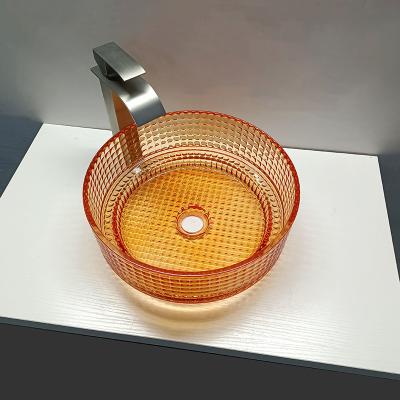 China Het Schipcountertop van Crystal Glass Wash Basin Decorated van de Orangerkleur Badkamersgootsteen Te koop