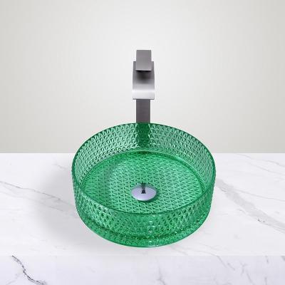中国 透明な緑色の壁に取り付けられたガラスボウル洗面器の浴室の洗面台 販売のため