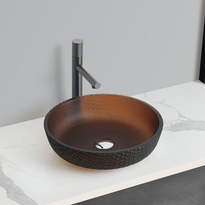 Cina Matt Gold Tea Round Glass Wash Basin con buco di scarico di 45 mm e 1,75 pollici in vendita