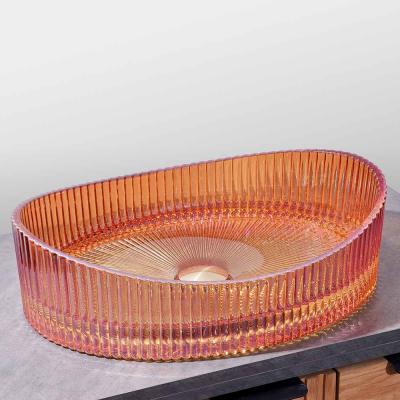 China Tastkast gemonteerd glazen wastafel 500*370*140mm voor moderne badkamer Te koop