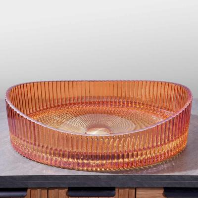 China Tastkast gemonteerd glazen wastafel 500*370*140mm voor moderne badkamer Te koop