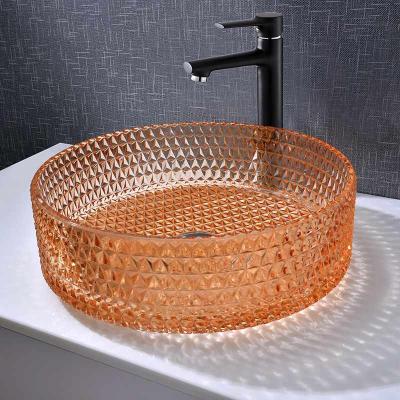 Cina Lavandino di Diamond Round Wash Hand Basin Amber Color Glass Bowl Bathroom in vendita