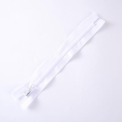 China Compact #5 Resin White Teeth Zipper Close End Zippers For Garment Bags for sale
