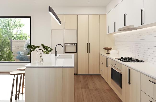 Interior view of modular house showing spacious living area