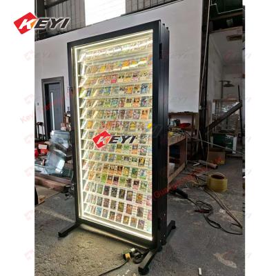 China Customize Acrylic Collectable Sports Cards Floor Stand Led Lights Metal Frame Showcase Collectible Trading Card Display Case for sale