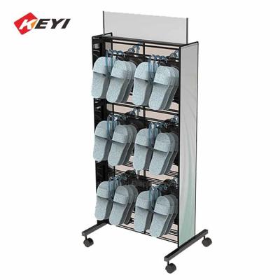 China OEM&ODM Floor Black Metal Wire Sandal Display Stand With Hooks for sale