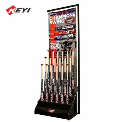 China Custom Floor Standing Black Metal holder Baseball Bat Display Stand For Retail for sale