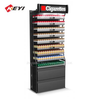 China Smoke Shop Floor Standing Tobacco Display Rack Metal Cigarette Display Stand With Led Light for sale