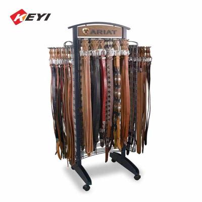 China Custom Fashion Metal Wire Grid Rack Hanging Leather Belt Display Stand for sale