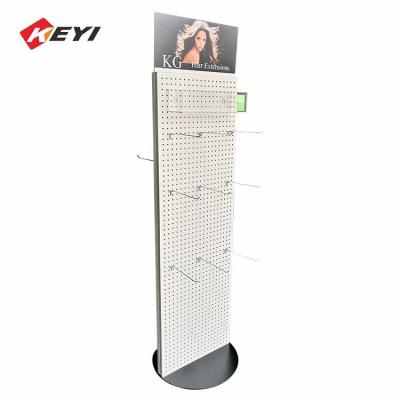 China Upright Metal Plate Stand Retail Pegboard Display Shelf Hair Bundle Display Rack for sale