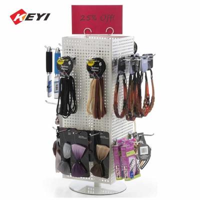 China Counter Top Rotating Metal Pegboard Keychain Display Stand With Hook for sale