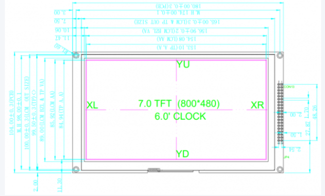 7-inch TFT LCD display module front view
