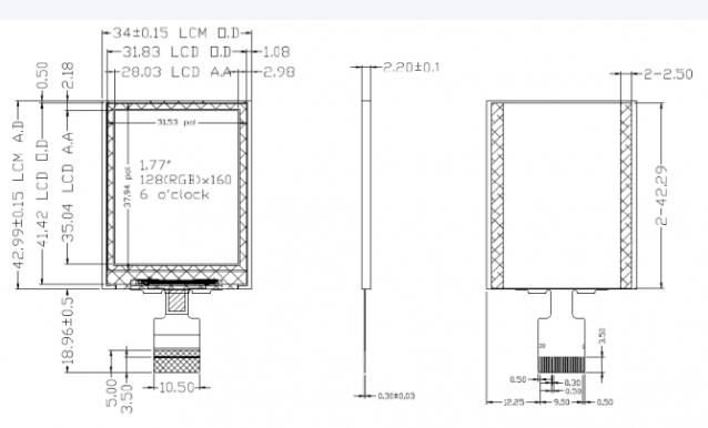 1.77 inch TFT LCD module structure diagram