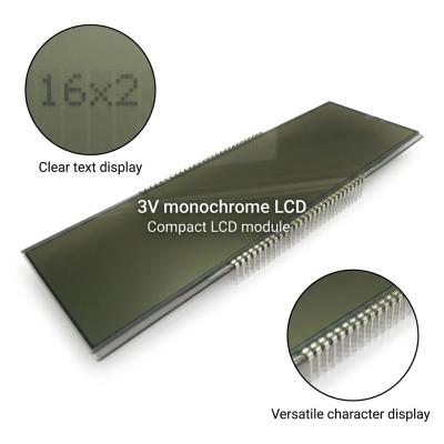 China 3.0V Monochrome LCD Display 16 Character 2 Line LCD Display Screen for sale