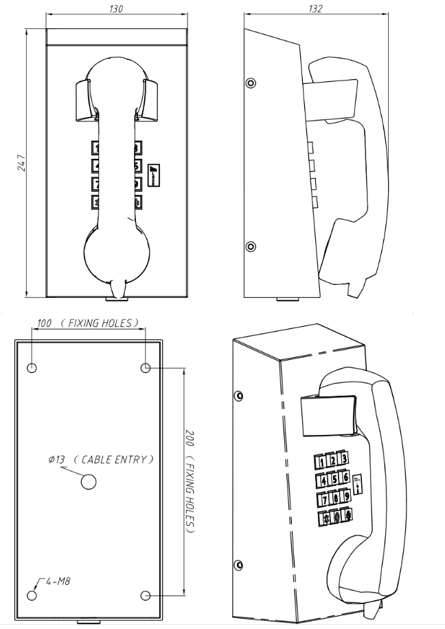 Weatherproof Vandal Resistant Telephone Volume Controlled For Jail 247 * 130 * 132 Mm