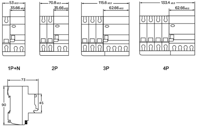 Schneider EA9R Circuit Breaker dimensions and appearance