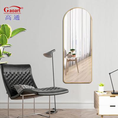 China Para cima Ouro Piso de pé LED de comprimento total tamanho grande Oval Parede Decoração de casa com espelho de pé à venda