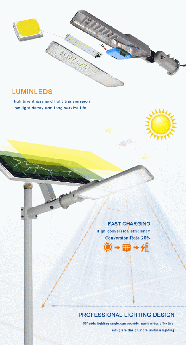 Walk Way Road Parking Lot Area High Efficiency 6500K 60w Solar Led Street Light 1