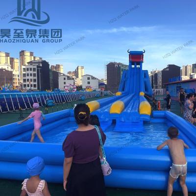 China 15FT Inflatable Bounce House With Water Slide Green Faucet Heavy Duty Inflatable Water Slide With Blower for sale