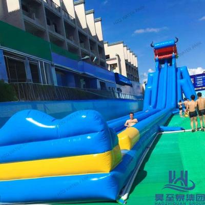 China 15FT Inflatable Bounce House With Water Slide Green Faucet Heavy Duty Inflatable Water Slide With Blower for sale