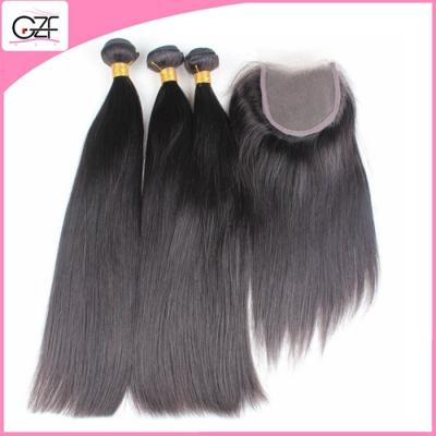 China Good Feedback Virgin Bundle Hair with Closure Peruvian Unprocessed Straight Hair for sale