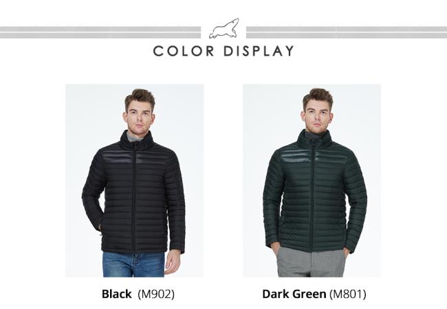 Men's light puffer jacket in black and dark green colors