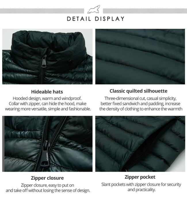 Close-up details of the puffer jacket features