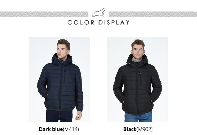 Dark blue lightweight down jacket with elastic hem and cuffs