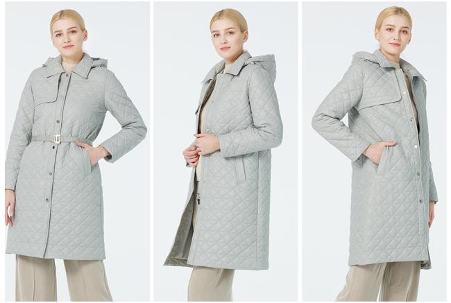 Light green mid-length coat with elegant hook and belt