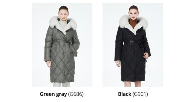 Close-up of detachable fur collar and diamond quilting details