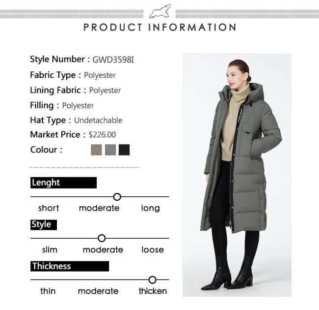 Gray-Green/Black/Light Brown Woman Winter Coat Long Down Jacket