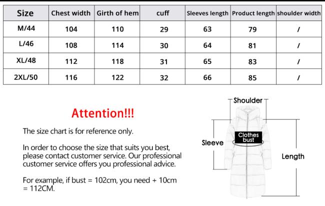 Size chart for winter coat