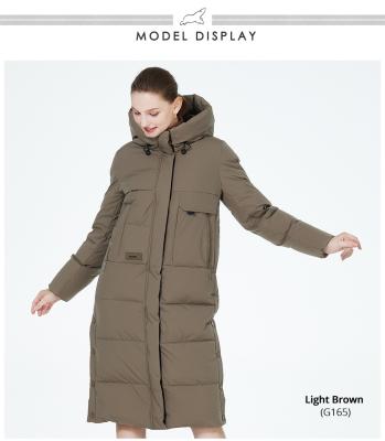 China Length 112cm Maxi Puffer Coat Size 46 Long Down Coat Brown Womens for sale