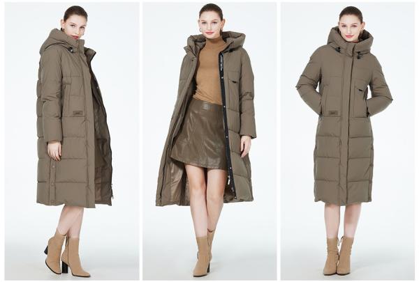 Quality Length 112cm Maxi Puffer Coat Size 46 Long Down Coat Brown Womens for sale