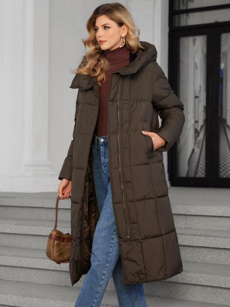 Quality Brown Full Length Puffer Coat 108cm 112cm Long Down Coat Womens for sale